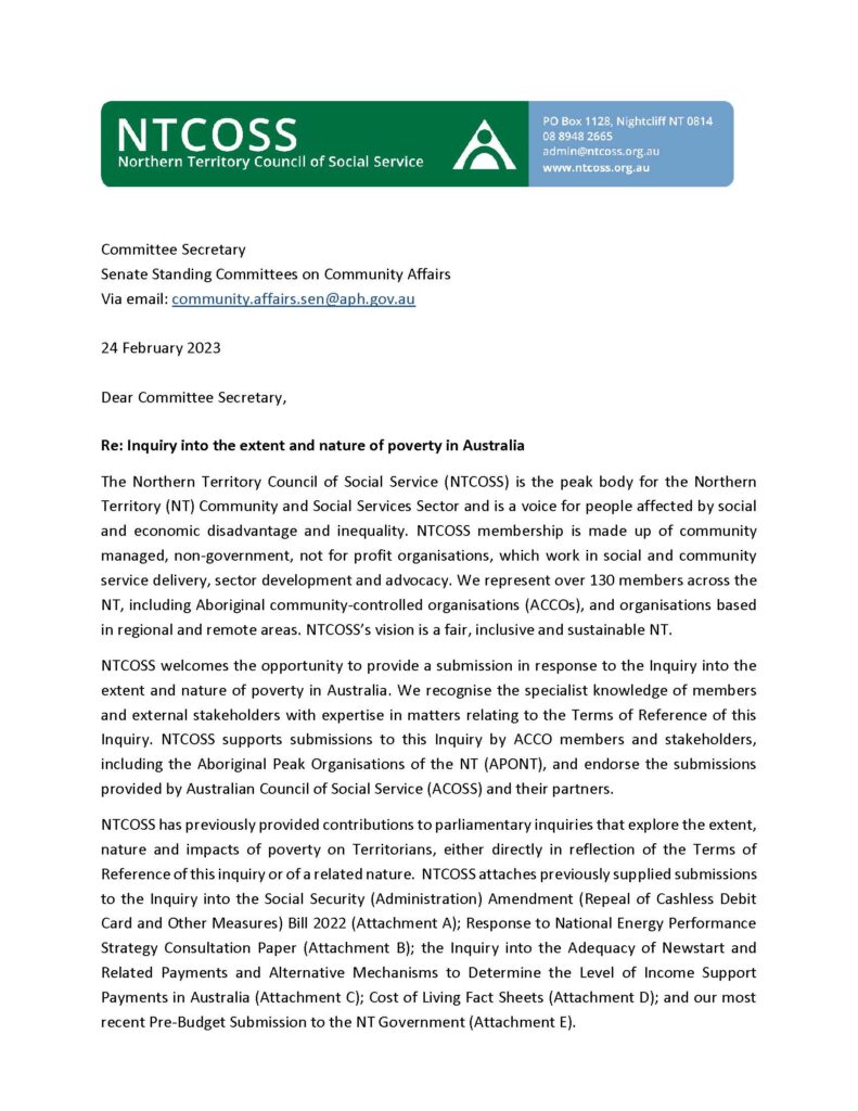 Re: Inquiry into the extent and nature of poverty in Australia - NTCOSS ... Re: Inquiry into the extent and nature of poverty in Australia - NTCOSS ...