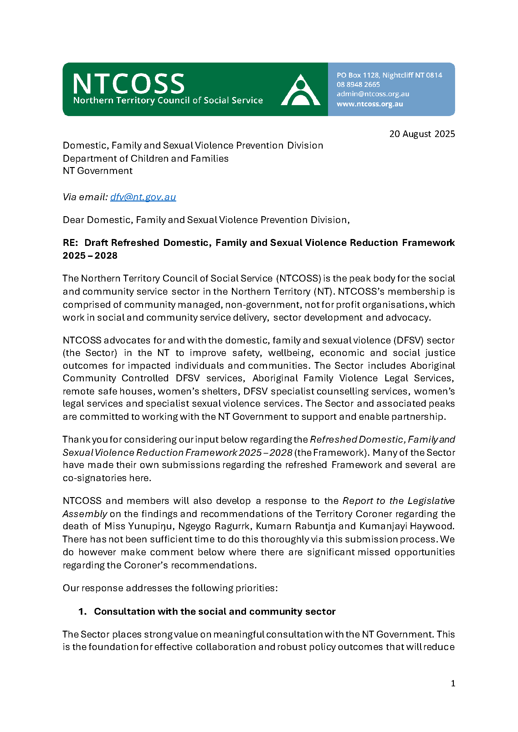 Joint Submission on the Domestic, Family & Sexual Violence (DFSV ...