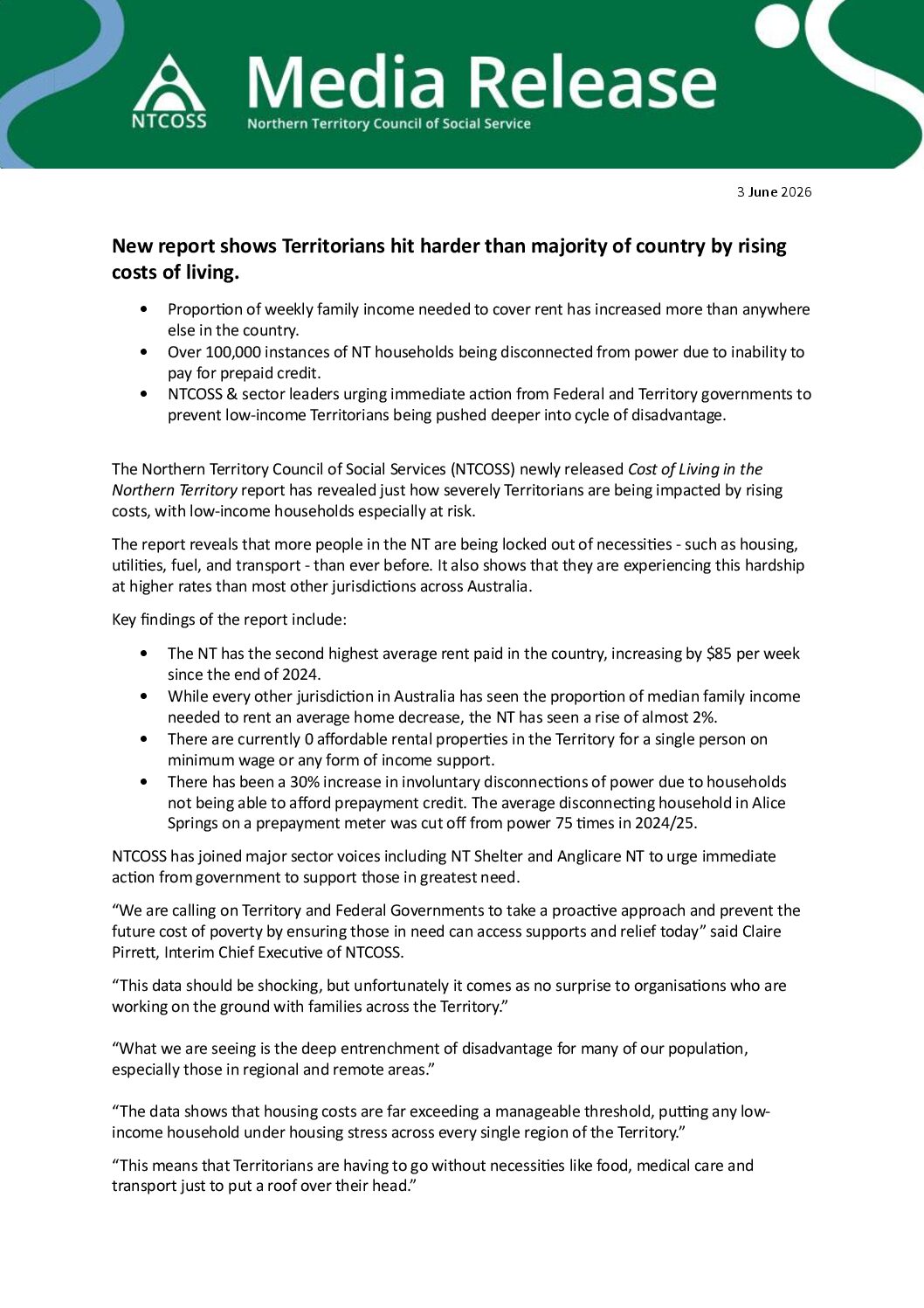 Media Release: New report shows Territorians hit harder than majority ...